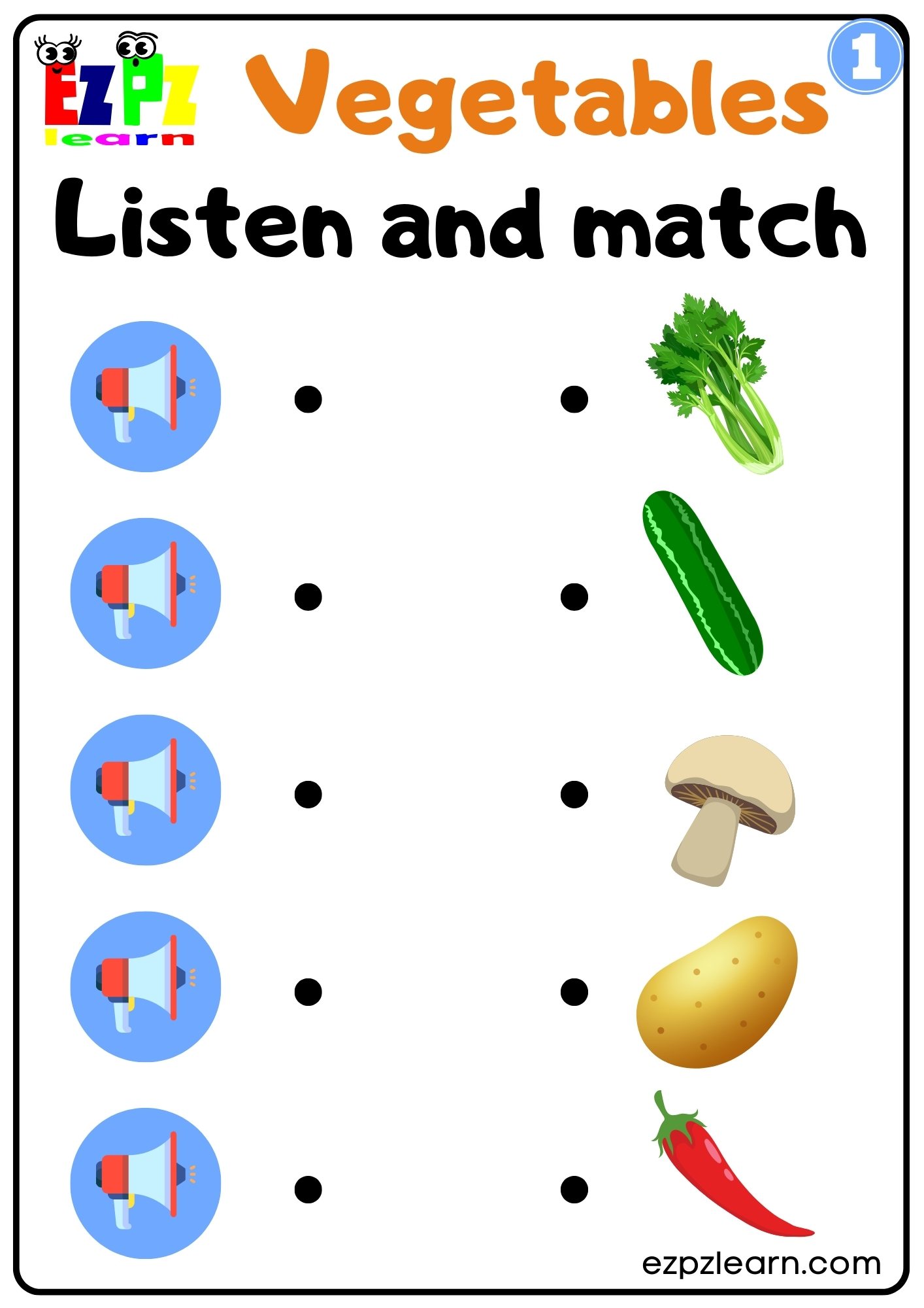 Interactive Worksheet for Vegetables Listen and Match the Correct Images Activity for ESL and K ...